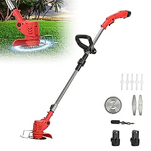 Cordless Weed Wacker, 2000mAh Battery Powered Lawn Edger, 2 in 1 Height Adjustable Electric Mower Push Edger Lawn Tool (Red)