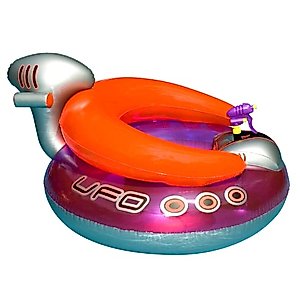 SWIMLINE ORIGINAL Inflatable UFO Spaceship Pool Float Ride On With Fun Constant Flow Laser Ray Gun Water Squirter For Kids , Cool Retro Style, For Beach Ocean Pool Lake , Extra Thick Large Floatie