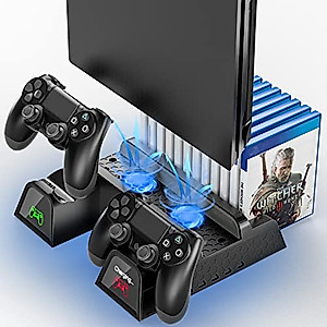 OIVO PS4 Stand Cooling Fan Station for Playstation 4/PS4 Slim/PS4 Pro, PS4 Pro Vertical Stand with Dual Controller EXT Port Charger Dock Station and 12 Game Slots