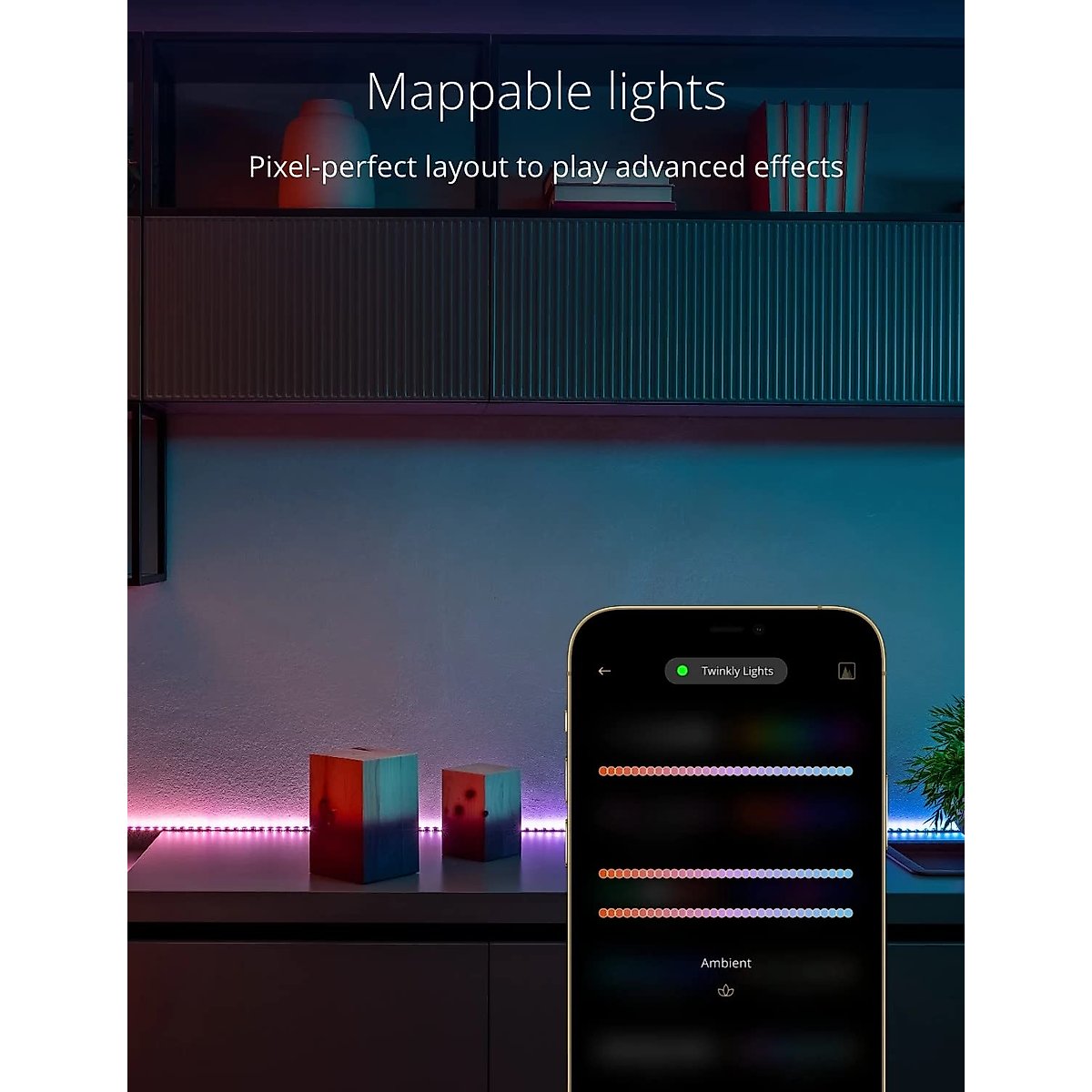 Twinkly Line Extension Kit 5ft, Magnetic and Adhesive Multicolor LED Strip, Pair It with Line Starter Kit, Compatible with Alexa, and Google Home, 16 M+ Colors, App Mapping, Black Wire