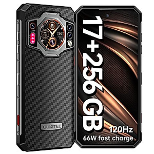 OUKITEL WP21 Rugged Smartphone Unlocked,17+256GB Android 12 Cell Phone,120Hz Helio G99 9800mAh Battery 66W Fast Charge,64MP Camera 20MP Night Vision,6.78" FHD+ Waterproof Mobile Phone 4G Dual Sim NFC