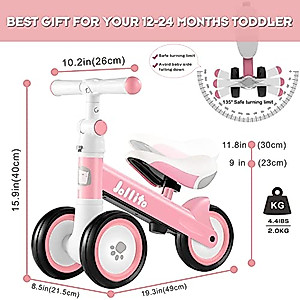 JOLLITO Baby Balance Bike, Adjustable Toddler Bicycle 12-24 Months, Best Birthday Gifts Toys for 1 Year Old Boys Girls, 3 Wheel, Pink
