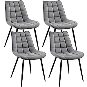 Yaheetech Set of 4 Dining Chairs Velvet Reception Chairs Tufted Accent Chairs with Soft Padded and Metal Legs for Kitchen/Living Room/Lounge/Reception, Gray