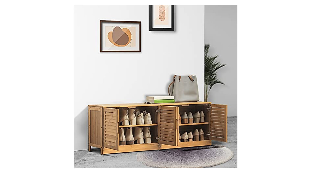 MoNiBloom Bamboo Shoe Cabinet, Bamboo 2 Tier Shoe Shelf Organizer ...
