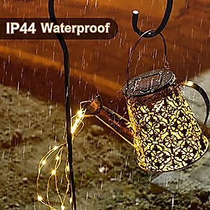 FEELIGHT Solar Lights Outdoor Garden Decorative, Small Watering Can Hanging Kettle Lantern Light Retro Waterproof Copper Solar Twinkle Lights for Backyard Table Patio Yard Pathway Walkway Decor (A)