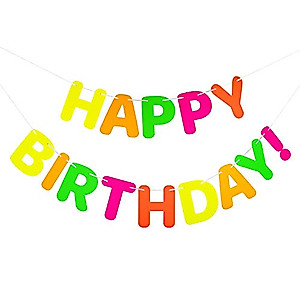Midnight Glo Neon Happy Birthday Banner Decoration Black Light Reactive UV Glow Birthday Party