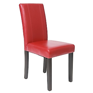 Roundhill Furniture Urban Style Solid Wood Leatherette Padded Parson Chair, Red, Set of 2