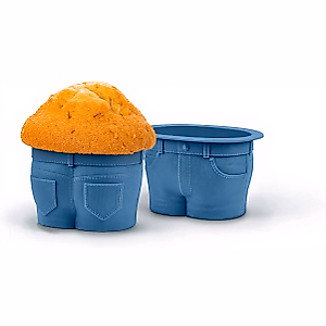 Silicone Cupcake Baking Cups | Great Mother's Day Gifts Idea for Bakery | Cute Mini Jeans Style Baking Utensils Pants Muffin Liners Holders | Set of 4