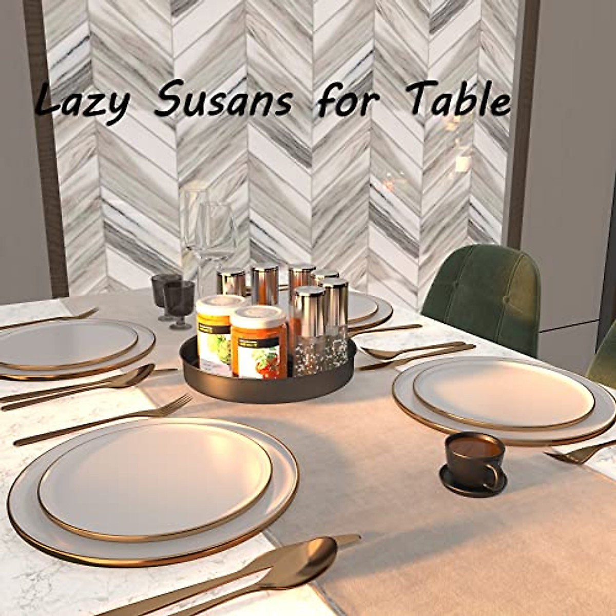 Lazy Susan Organizer 10 inch Stainless Steel Metal Turntable Rotating Spice Racks for Pantry Cabinet Cupboard Organizer Table Black