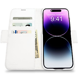 Dreem Fibonacci Wallet Case for iPhone 14 Pro | 2-in-1 Detachable Vegan Leather Cover with Built-in Kick-Stand, RFID Blocking Card Holder, MagSafe Compatible [White]