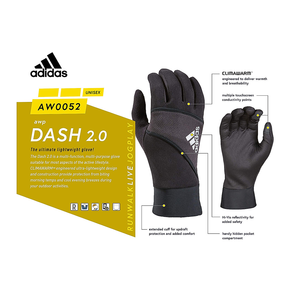 adidas Men's Dash 2.0 Gloves, Black - Small/Medium
