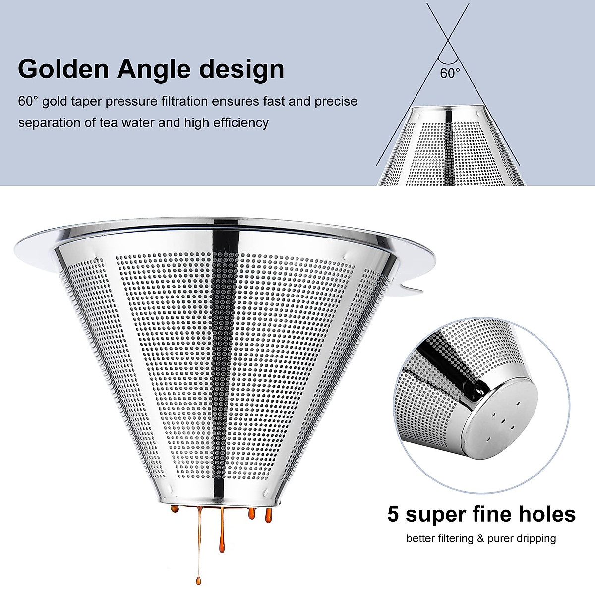 Yanyole Pour Over Coffee Maker,Coffee Filter,Slow Drip Paperless Stainless Steel Cone Coffee Dripper(1 Cup)