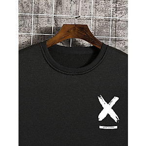 GORGLITTER Men's Letter Graphic Print Sweatshirt Crewneck Long Sleeve Thermal Pullover Tops Black X-Large