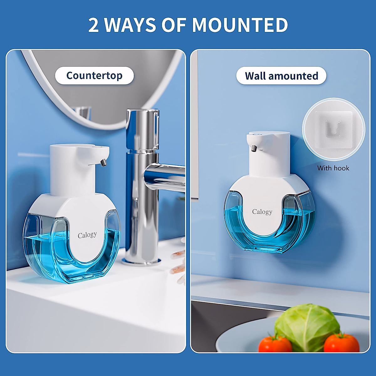 Calogy Automatic Soap Dispenser, Touchless Liquid Dispenser, Hand Soap Dispensers Pump, No Touch Dish Dispenser, Auto Battery Operated Soap Set for Kitchen, Bathroom and Shower - 300ML