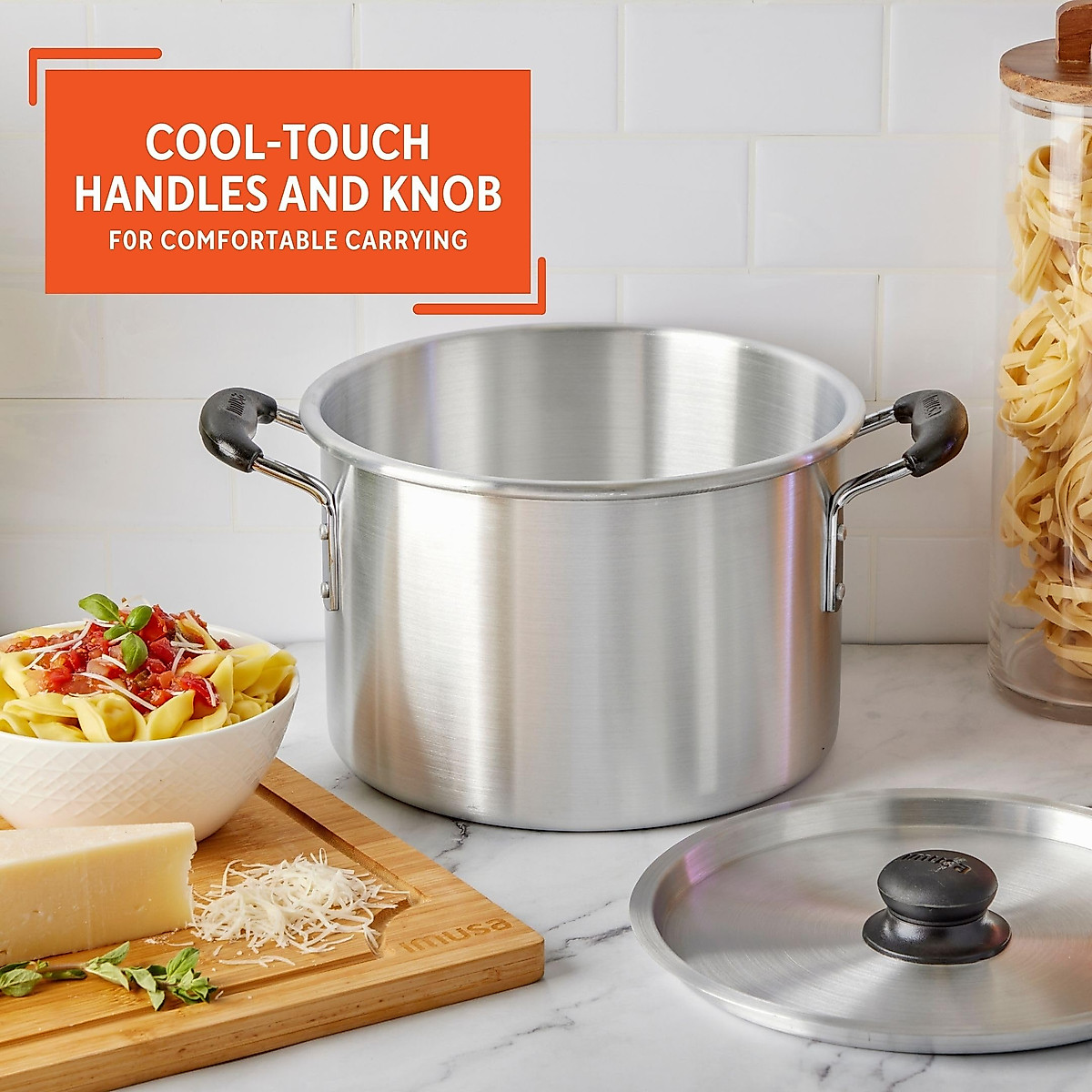 IMUSA USA, Silver IMU-60008 Aluminum Stock Pot with Lid 8 Quart