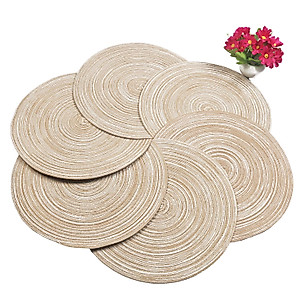 SHACOS Round Braided Placemats Set of 4 Round Table Mats for Dining Tables 15 inch Washable (Beige, 4)