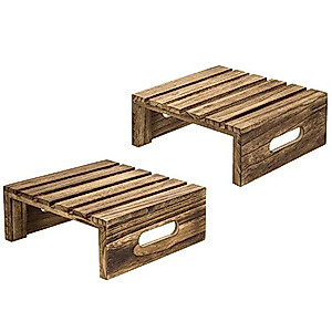 MyGift Rustic Brown Burnt Wood Cake, Cupcake and Dessert Buffet Display Holder Riser Stands, Set of 2