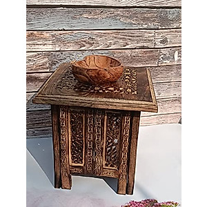 SUNDERSHALA Antique Wooden Square Shape for Adults Hand Carving Foldable Coffee Stool Indoor and Outdoor, Garden Patio Backyard (Brown, 12.76 x 12.68 x 5.55 inches)