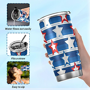 HXshaoye stripe stars 4th Of July Independence Day Stainless Steel straw water bottle with Straw Lid travel coffee mug for hot and cold drinks safe insulated coffee tumbler botellas para agua termica