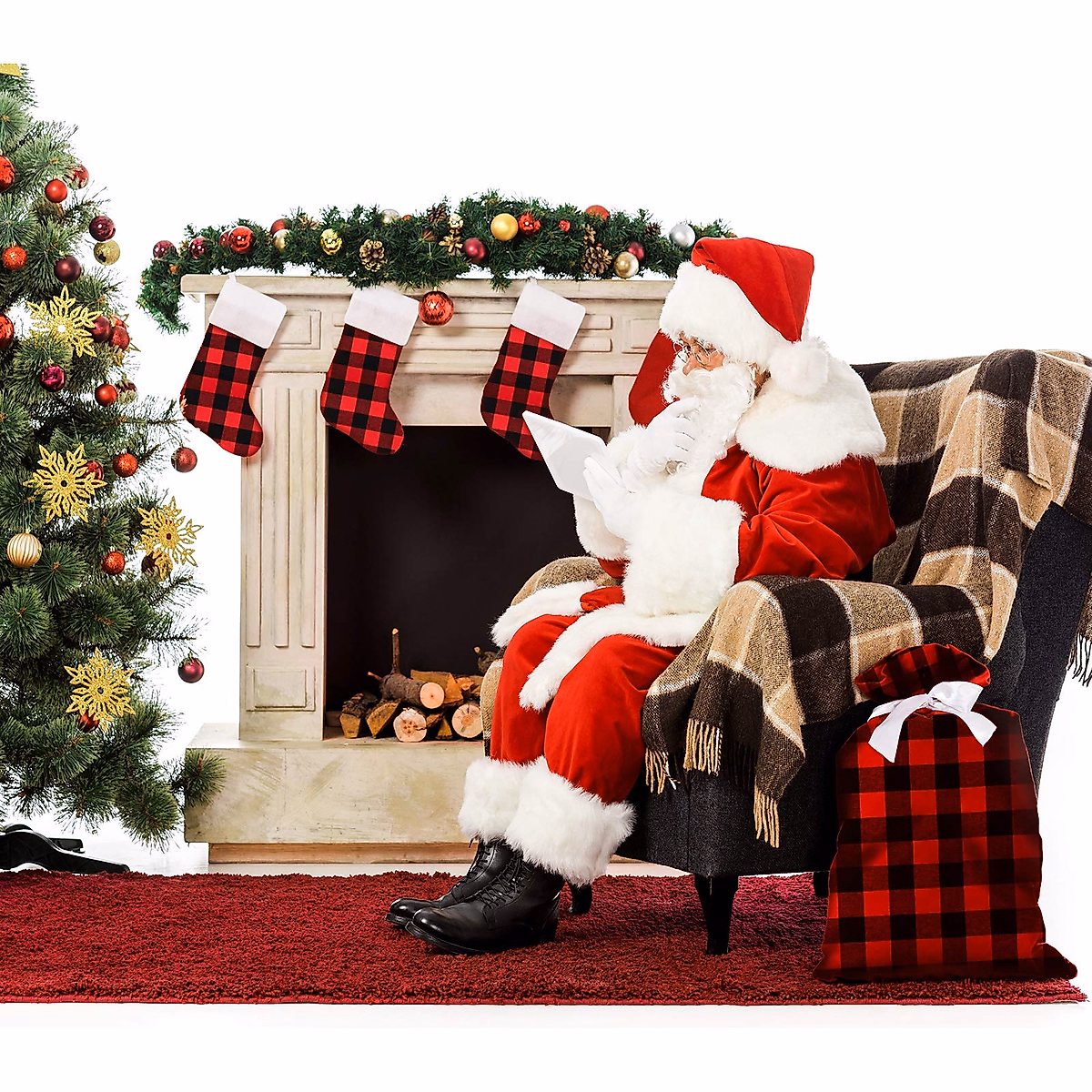 57 x 157.5 Inch Buffalo Plaid Fabrics Gingham Fabric Buffalo Check Quilting Fabric Bundles for Sewing DIY Home Farmhouse Party Festival Holiday Decorations (Red and Black)