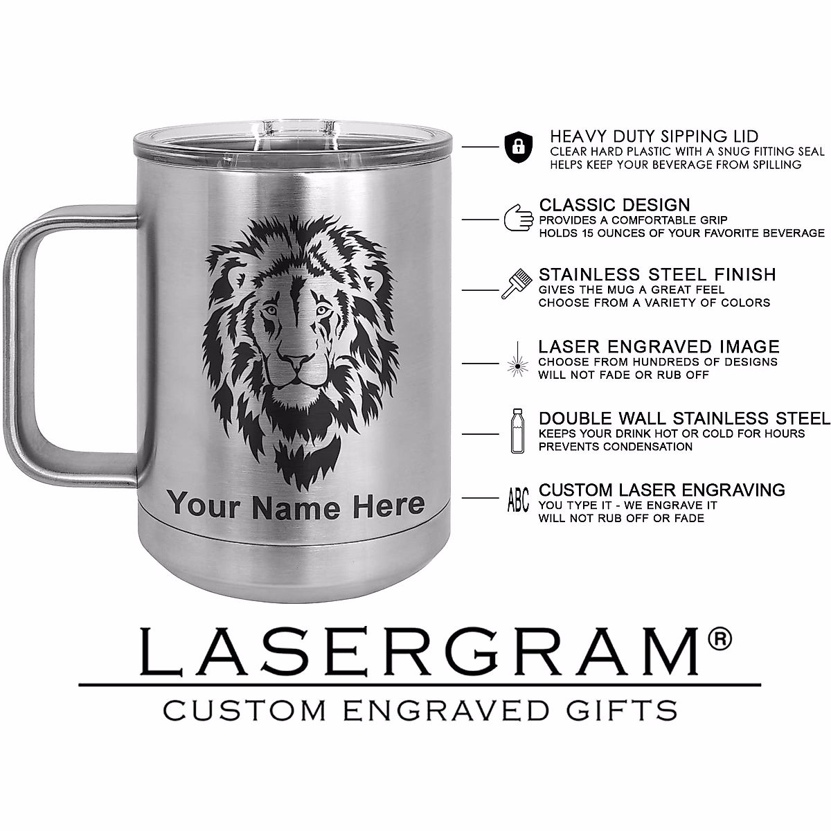 LaserGram 15oz Vacuum Insulated Coffee Mug, FNP Family Nurse Practitioner, Personalized Engraving Included (Stainless Steel)