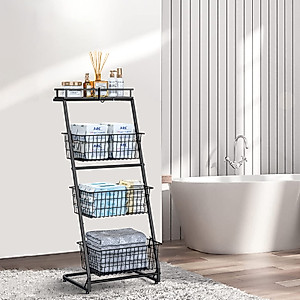 Auledio 4-Tier Fruit Vegetables Basket Bowl Storage Holder With Banana Hanger , Black