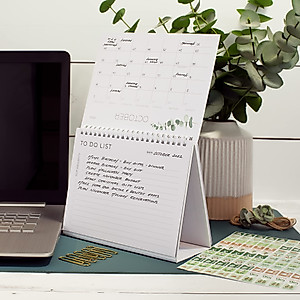 Aesthetic Small Desk Calendar 2023 with Stickers - Runs From October 2022 until June 2024 - Beautiful Greenery 6" x 8" Flip Desktop Calendar for Easy and Effective Organizing