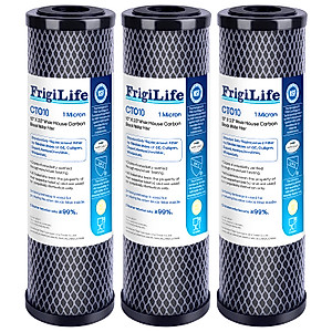 FrigiLife 1 Micron 10" x 2.5" Whole House CTO Carbon Sedimen Water Filter Compatible DuPont WFPFC8002, WFPFC9001, SCWH-5, WHCF-WHWC, FXWTC, RO Unit for Under Sink & Countertop Filtration System,3Pack