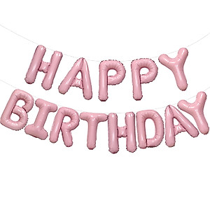 Pink Happy Birthday Balloon Banner, 16 Inch Foil Mylar Happy Birthday Balloons Letters, Reusable Happy Birthday Sign, Pink Birthday Decorations for Women and Girls