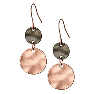Tribal Gold, Silver and Copper or Rose Gold Mixed Metal Boho Chic Ethnic Vintage Hoop Circle Fishhook Dangle Earrings for Women and Girls Gift Jewelry Bohemian (2 Disc 2 Pack)