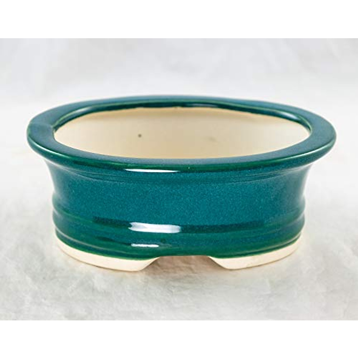 5.75" Oval Teal Green Shohin Bonsai/Succulent Pot + Tray + Rock + Mesh Combo