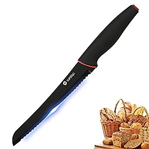 Sunmei Bread Knife-8 Inch Stainless Steel Serrated Knife, Serrated Bread Knife for Homemade Bread, With Non-slip Handle (Black)