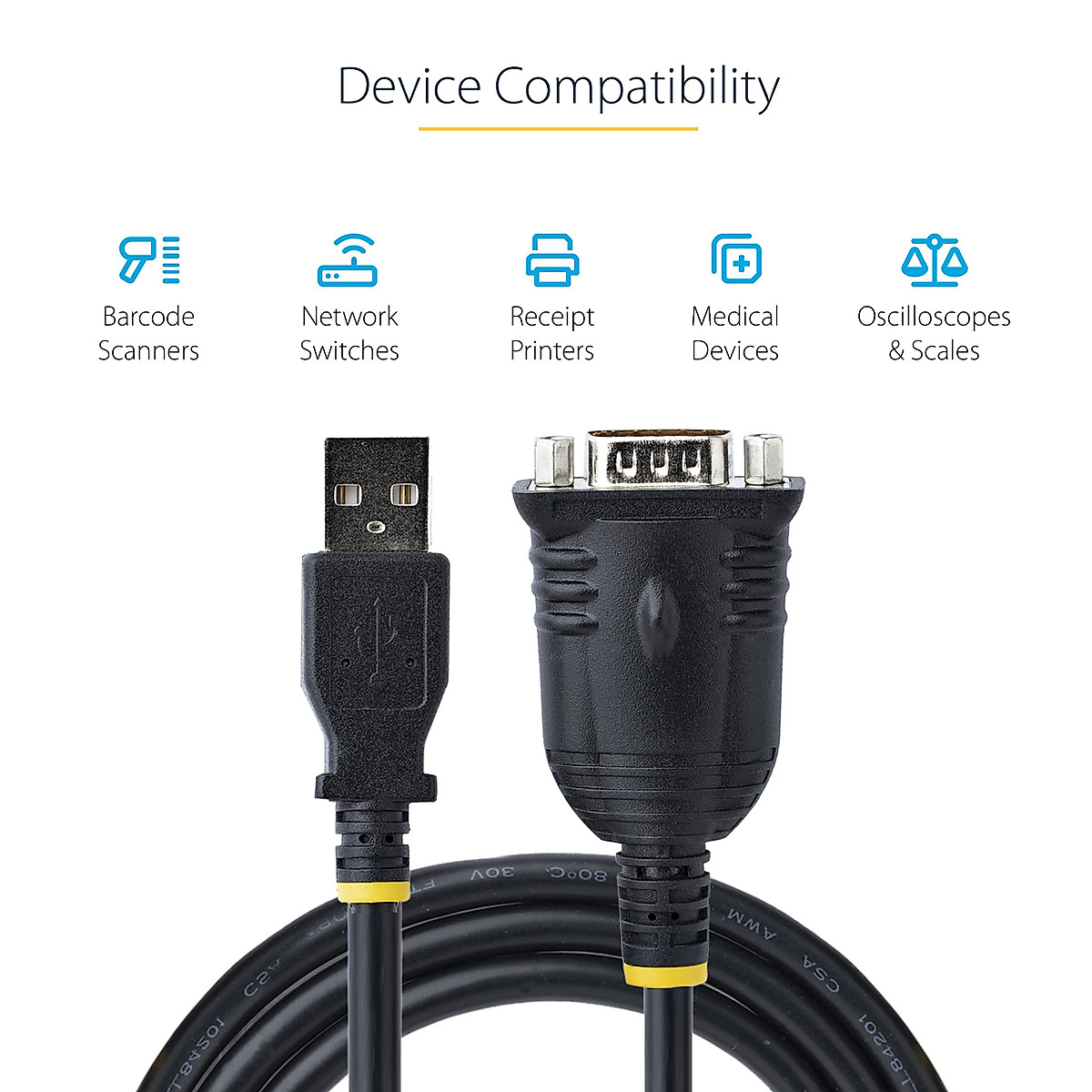 StarTech.com 3ft (1m) USB to Serial Cable, DB9 Male RS232 to USB Converter, Prolific IC, USB to Serial Adapter for PLC/Printer/Scanner/Switch, USB to COM Port Adapter, Windows/Mac (1P3FP-USB-SERIAL)