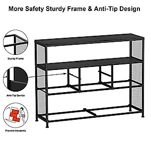 Simoretus TV Stand with Power Outlet and Fabric Drawers Entertainment Center for TV up to 45 inch Industrial Open Storage Shelf Media Console Dresser for Living Room Bedroom Charcoal Black