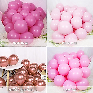 Pink Balloon Arch Dusty Rose Pastel Pink Light Pink Metallic Rose Gold Latex Balloons Garland Kit Butterfly Sticker Set for Bridal Shower Birthday Party Decorations