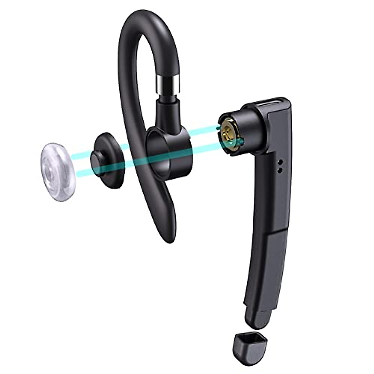 Wireless Bluetooth Single Ear Headset Ear Hook for High Definition Hands-Free Calls with Dual Mic Noise Canceling