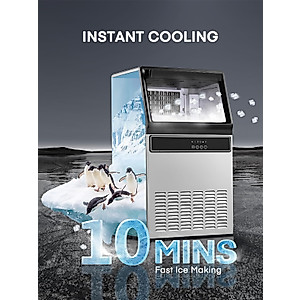 Commercial Ice Maker Machine 100lbs per 24H, All-Around Stainless Steel Under Counter Ice Machine with 33lbs Ice Storage Capacity, Freestanding Ice Maker FOHERE, Black