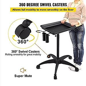 VEVOR Mayo Stand Medical Tray, Height Adjustable Stainless Steel Salon Tray Easy Assemble Tattoo Cart Lab Tray with 2 Cups & 1 Metal Ring for SPA Clinic Personal Care Lab Hospital Dentistry, Black