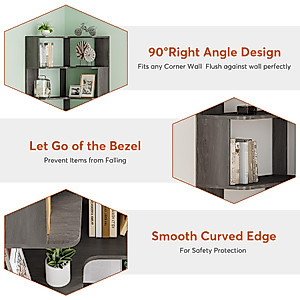 Tribesigns 6-Tier Corner Bookshelf, 64.9 Inch Tall Bookcase with Anti-Drop Panel, Industrial Freestanding Corner Shelf Display Rack Storage Organizer for Home Office, Living Room, Grey