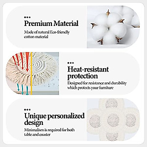 5 Pack Coasters for Drinks Absorbent, Macrame Handmade Cotton Coasters for Coffee Table, Boho Coaster Set with Tassels Heat-Resistant Farmhouse Drink Coaster for Home Decor Tabletop Protection.