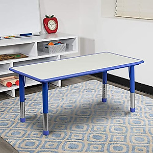 Flash Furniture 23.625''W x 47.25''L Rectangular Blue Plastic Height Adjustable Activity Table with Grey Top