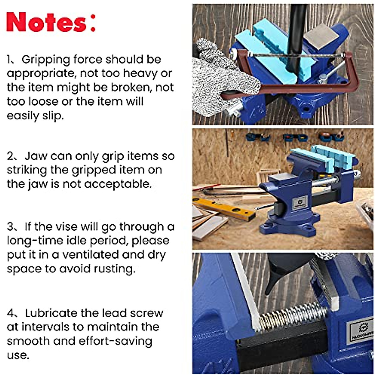 Nuovoware Heavy Duty Bench Vise 4.5 Inch, 240° Swivel Locking Base Bench Clamp with 125mm Vise Jaw, Clamp-on Home Merchanic Vice Desktop Clamp for Woodworking, Drilling, Cutting Conduit -Blue + Blue