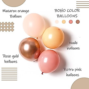 RUBFAC Dusty Pink Boho Blush Balloons Arch Garland Kit, 138pcs Metallic Rose Gold Retro Pink Nude Balloons Garland for Baby Shower, Engagement and Gender Reveal Party Decorations