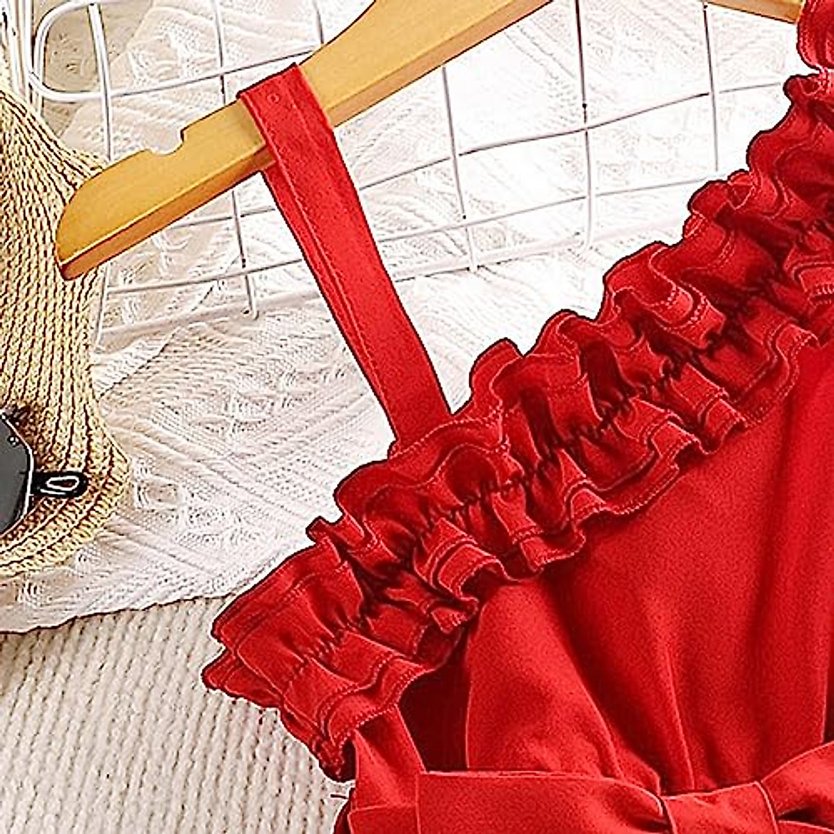 Toddler Kids Baby Girls Summer Casual Sleeveless One Shoulder Strap Floral Pattern Dress Party Kids (Red, 5-6 Years)