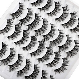 JIMIRE 16 Pairs False Eyelashes Fluffy Natural Fake Lashes 3D Volume Lashes Pack for Cat-Eye Look