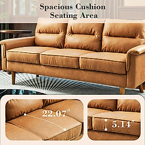 weaxty W 72" Classic 3-Seater Sofa Faux Leather Couch with Curved Armrest and Solid Wood Frame, Suede Fabric Small Faux Leather Couch for Living Room (Brown)