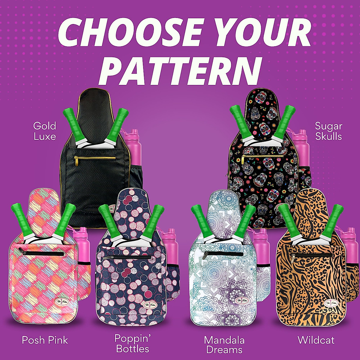 Taboo Fashions Pickleball Backpack for Women - Ladies Pickleball Bag with Front Pocket for Paddles, Padded Straps, and Water Bottle Holder - Stylish Pickleball Paddle Bag for Women (Mandala Dreams)