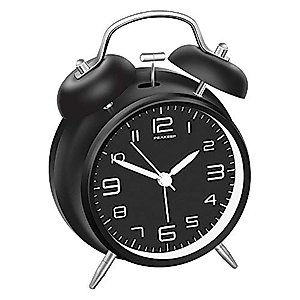 Peakeep 4 Inches Twin Bell Loud Alarm Clock for Heavy Sleepers, Backlight, Battery Operated Old Fashioned Alarm Clock for Bedrooms (Black)