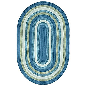 SAFAVIEH Braided Collection Area Rug - 4' x 6' Oval, Aqua & Green, Handmade Farmhouse, Ideal for High Traffic Areas in Living Room, Bedroom (BRA230J)