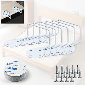 Non Slip Mattress Slide Stopper, Retainer Bar Anti-Slip Baffle Secure Grip Fits Most Wooden Bed Frames Easy Installation Metal Pad Gripper 6PCS White